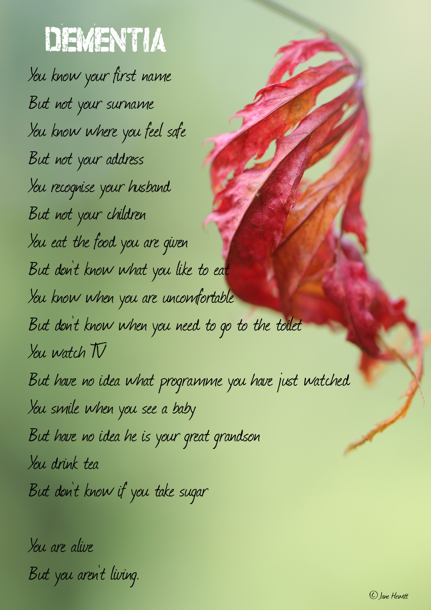 National Poetry Day – Dementia – Jane Hewitt